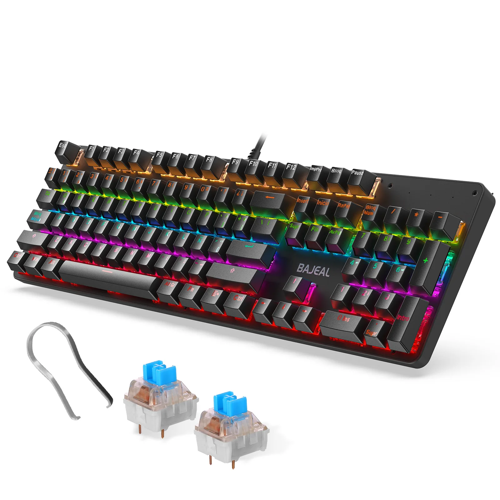 Spanish-real-mechanical-wired-keyboard-green-axis-pluggable-104-keys ...