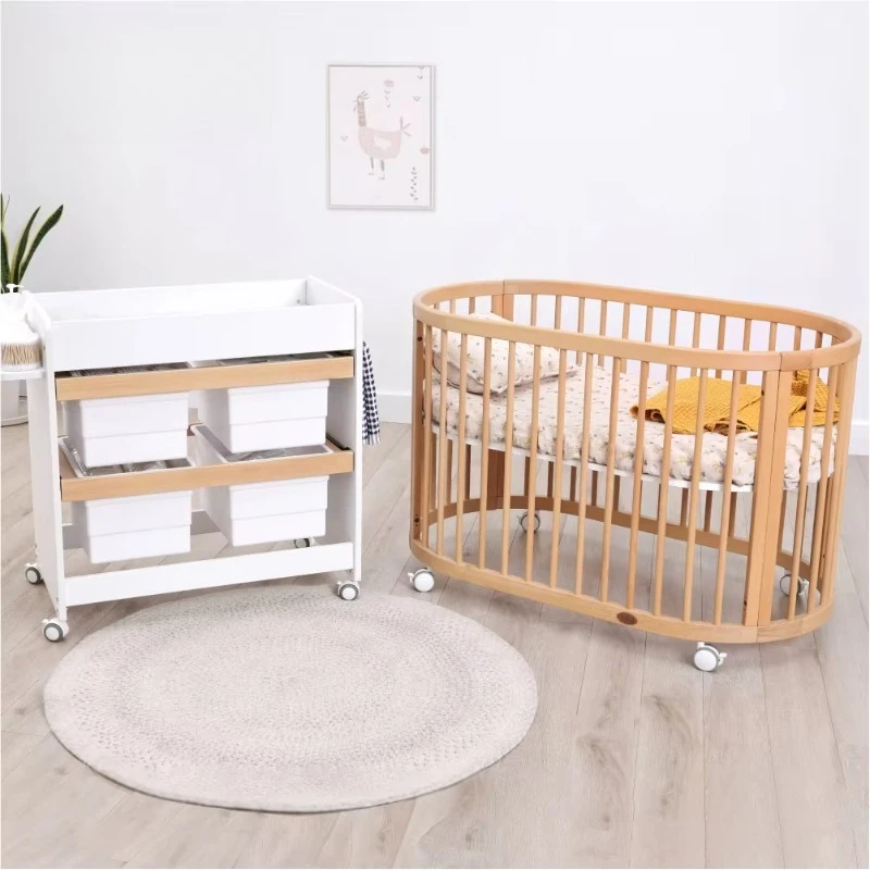 Multifunctional nursery furniture set convertible 3-in-1 wooden oval ...