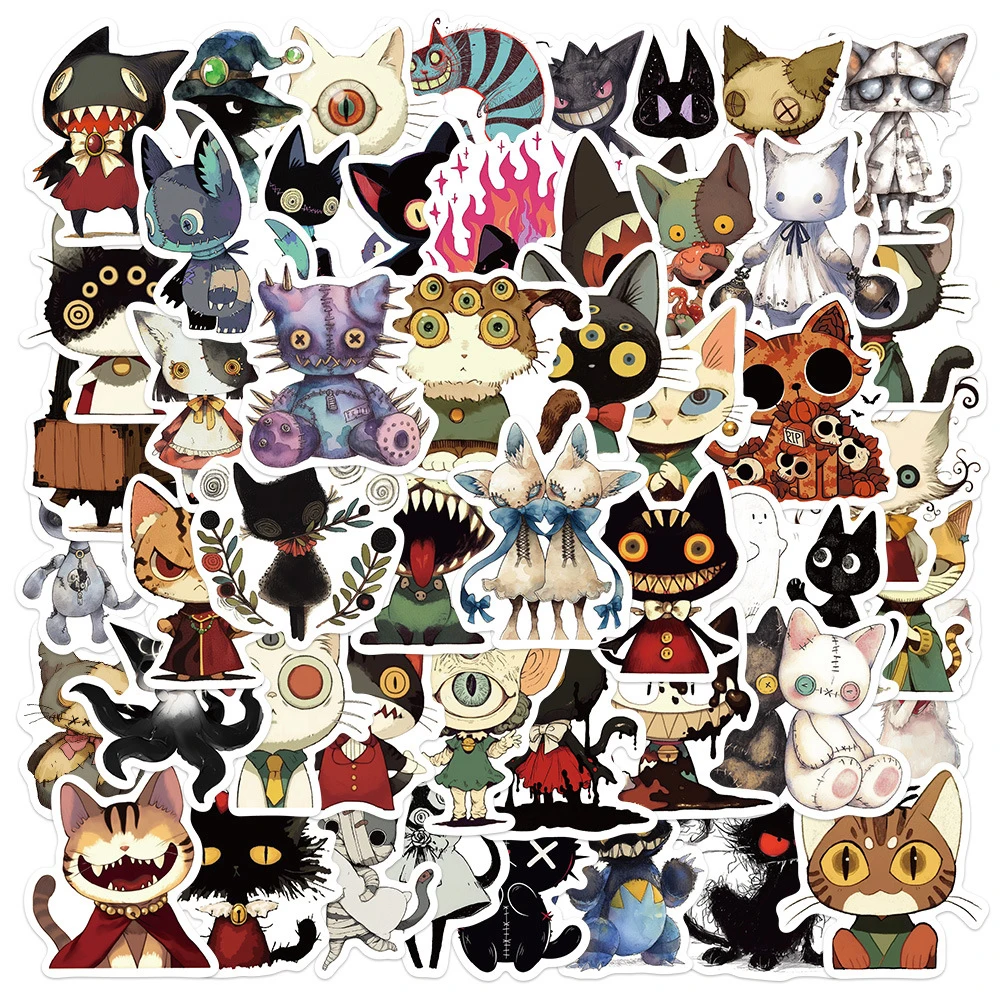 10/30/50pcs Halloween Gothic Weird Cat Stickers Cool Cartoon Graffiti ...