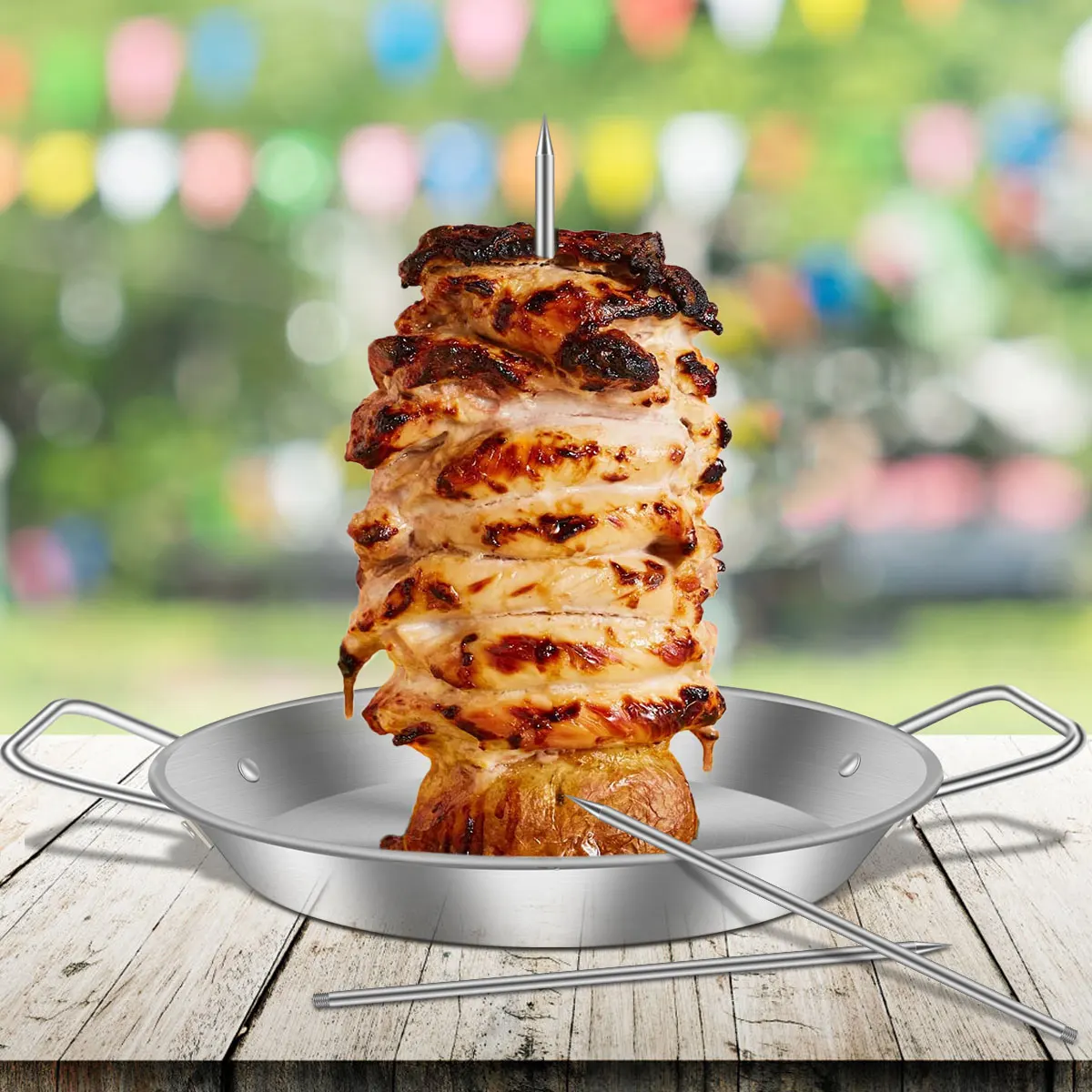 Vertical Meat Skewer Stainless Steel BBQ Vertical Skewer Grill with 3 ...