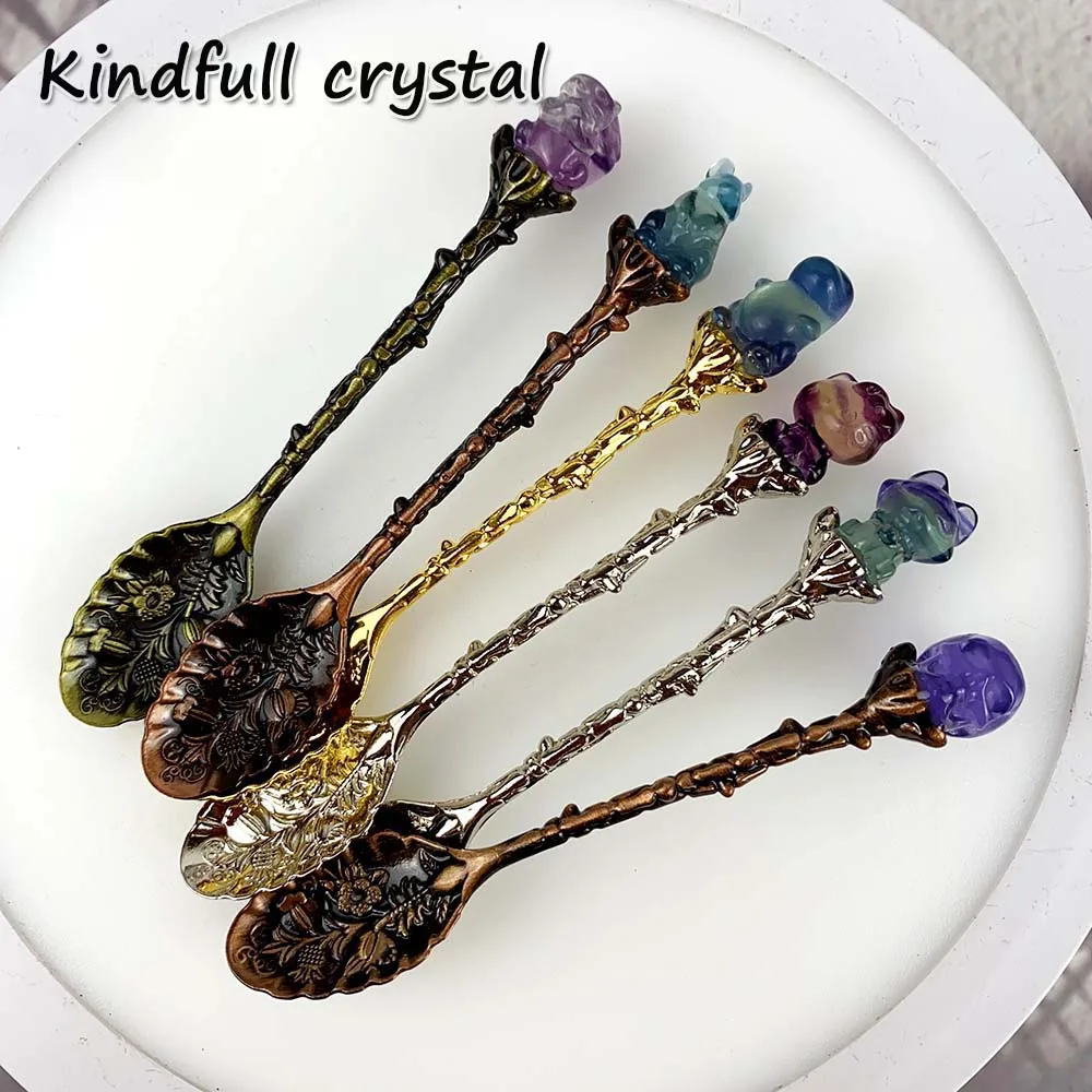 Natural-Crystal-Handle-Coffee-Tea-Spoon-Carved-Leaf-Amethyst-Healing ...