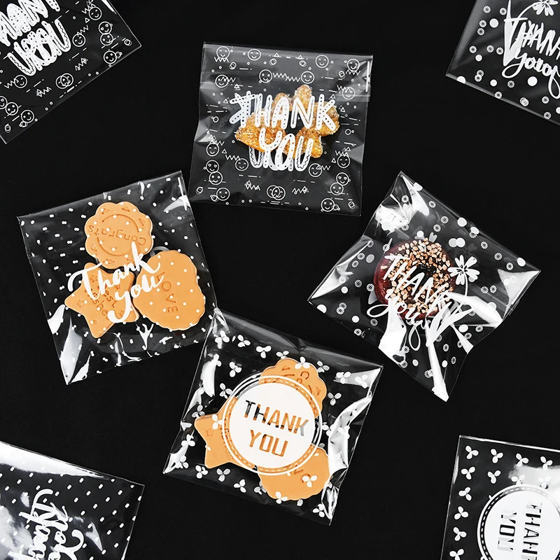 100pcs Mixed Styles Plastic Transparent Thank You Smiley Flower Packing ...