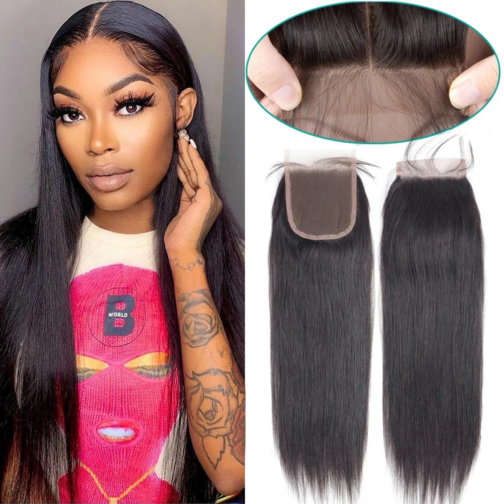 Bone Straight 24 Inch Long Lace Closure 4x4 Lace Closure Brazilian Hair ...