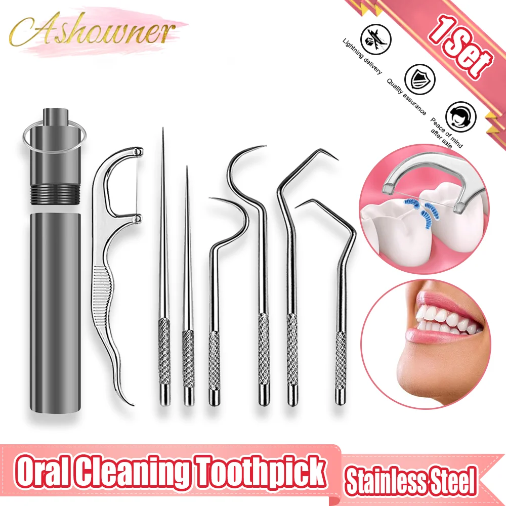 Stainless Steel Toothpick Set Reusable Toothpicks Tooth Flossing Tartar ...