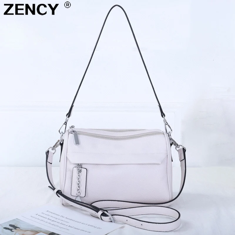 Zency 봄 새로운 작은 정품 소 가죽 여성 어깨 가방 핸드백 최고 레이어 소 가죽 메신저 두 어깨 스트랩 전화 가방