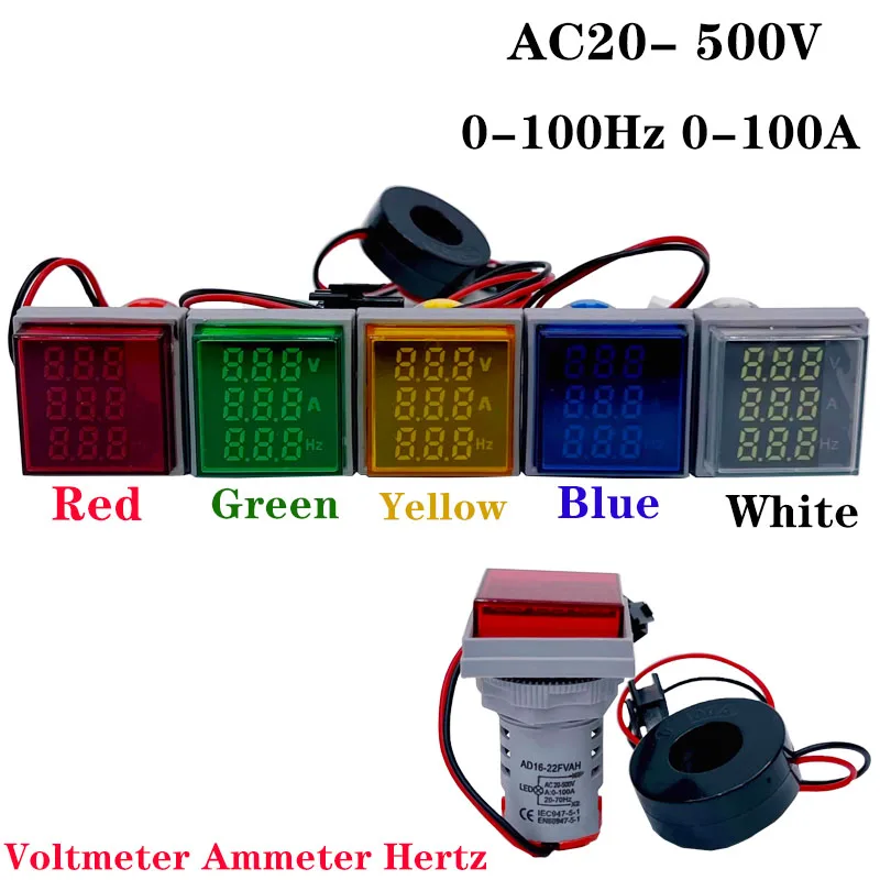 Square-LED-Digital-Voltmeter-Ammeter-Hertz-Meter-AC20-500V-Signal ...