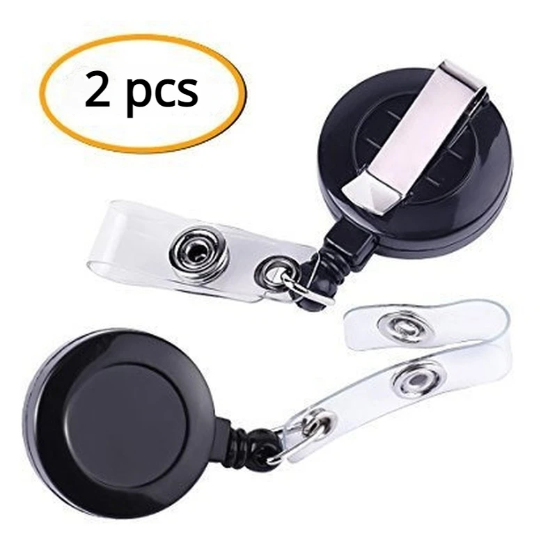 2pcs/set Black Plastic Retractable ID Tag Work Card Clip Badge Reel ...