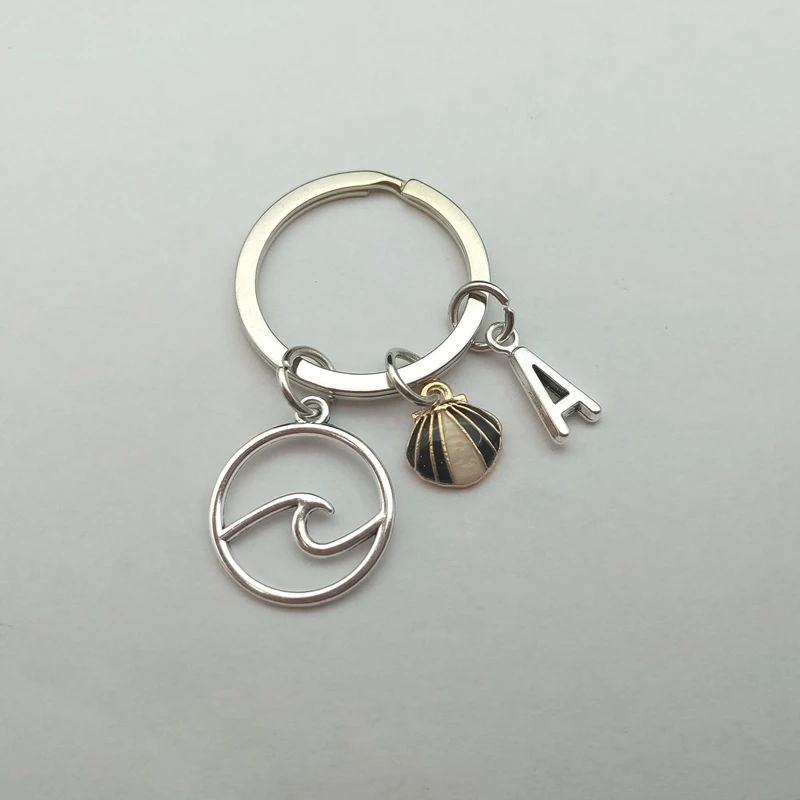 New-Summer-Beach-Wave-Shell-Pendant-Keyring-A-Z-Letter-Keychain-Surf ...