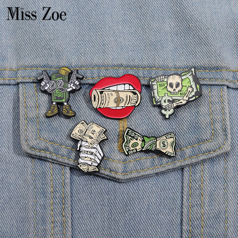 Get-Rich-Dollar-Creative-Banknote-Enamel-Pins-Custom-Punk-Skeleton ...