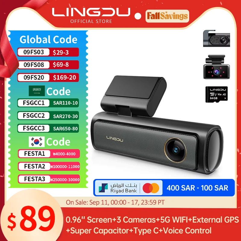 LINGDU-AM100-3-Channel-Dash-Cam-for-Car-DVR-4K-Front-and-Rear-Dash ...