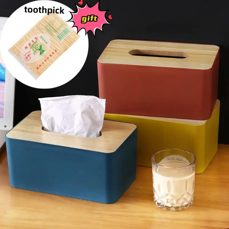 Wooden-Tissue-Box-Napkin-Holder-Bamboo-Lid-Top-Handkerchief-Case-Wipes ...