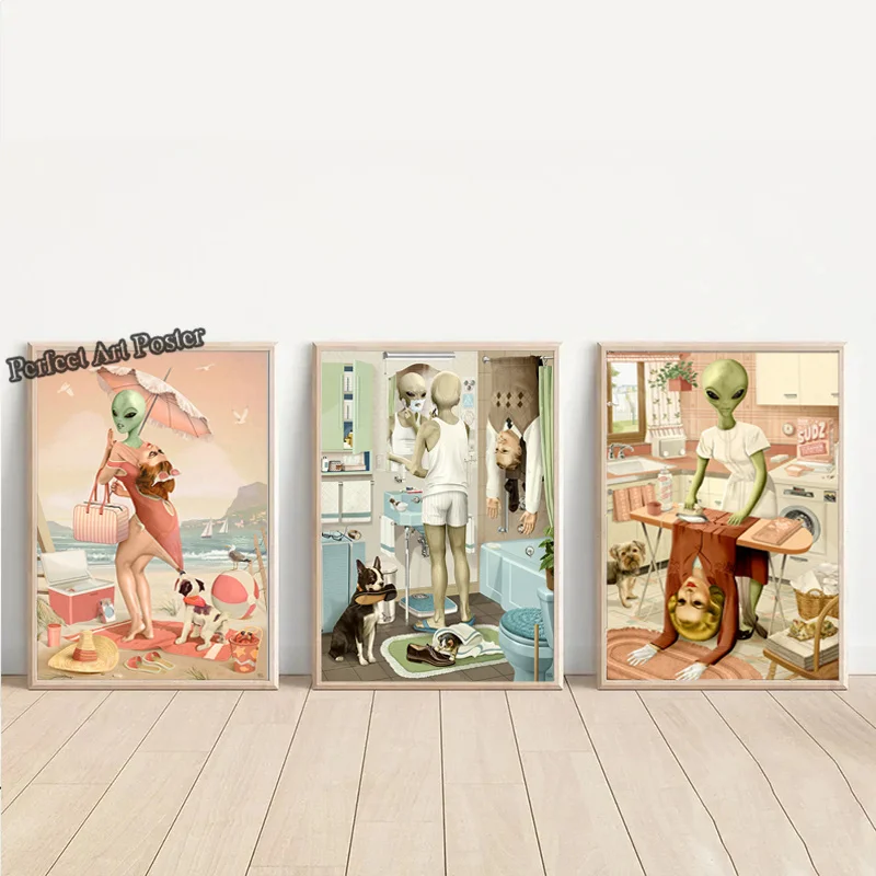 Funny-Alien-Iron-Clothes-Shave-Poster-Laundry-Day-Wall-Art-Canvas ...