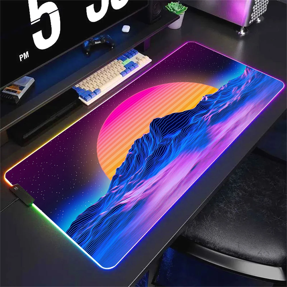 Large Mouse Pad Neon Landscape 900x400 Gaming Keyboard Computer ...