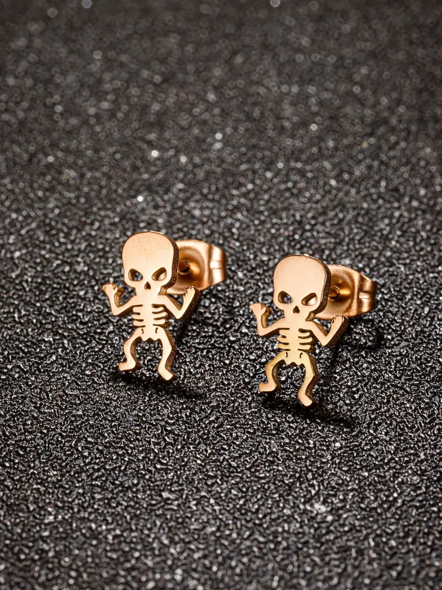 1 Pair Small Skull Earrings for Women Punk Black Skeleton Ghost Stainless Steel Stud Earring Girls Hallowmas Cosplay Ear Jewelry AliExpress