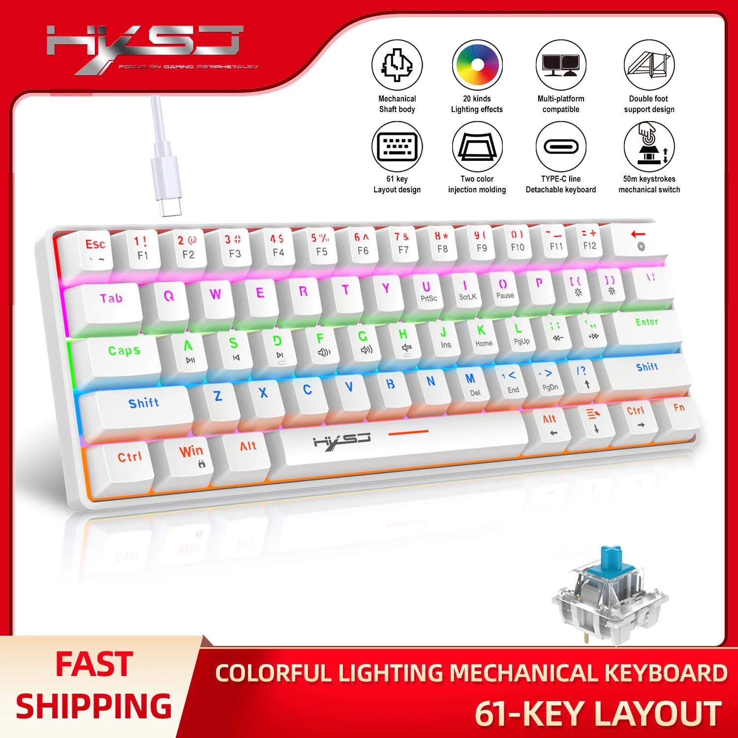 V900-60-Gaming-Mechanical-Keyboard-Ultra-Compact-Mini-61-Key-with-Blue ...