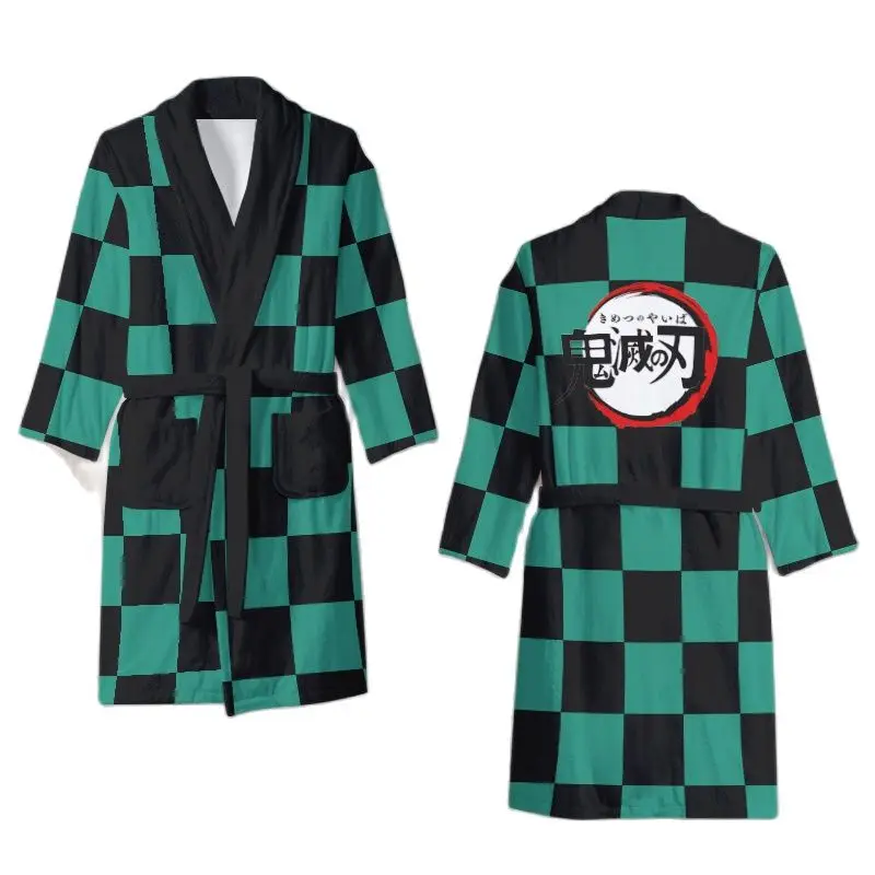 Demon Slayer Kimetsu no Yaiba Cosplay Long Flannel Bathrobe Warm Kimono ...