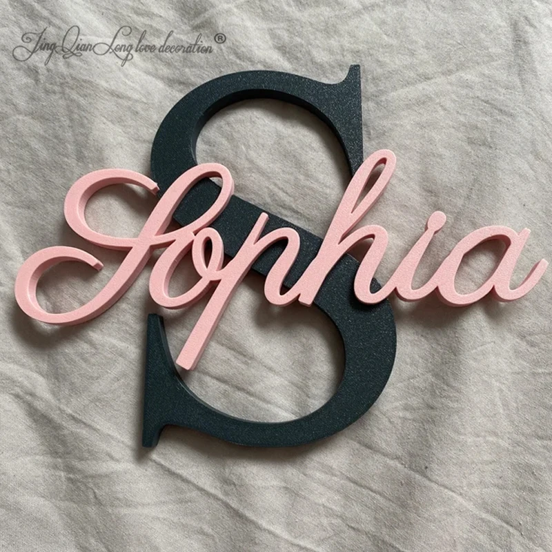 Large wooden name sign personalised Heart wall plaque childrens room ...