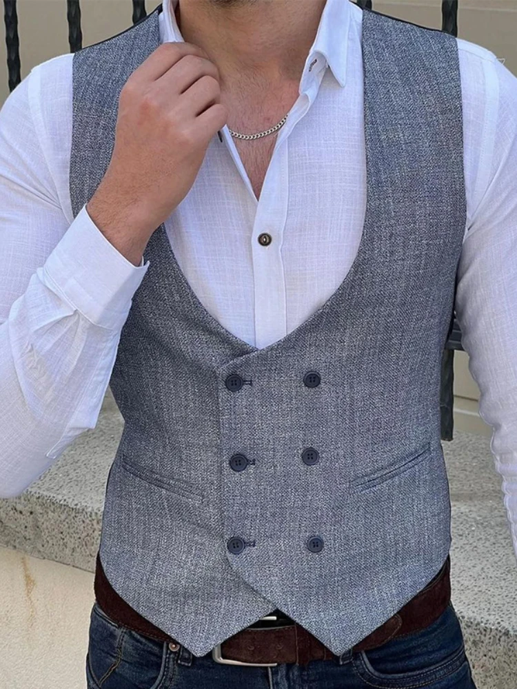 Men's Fashion Casual Solid Color Wool Trim Vest