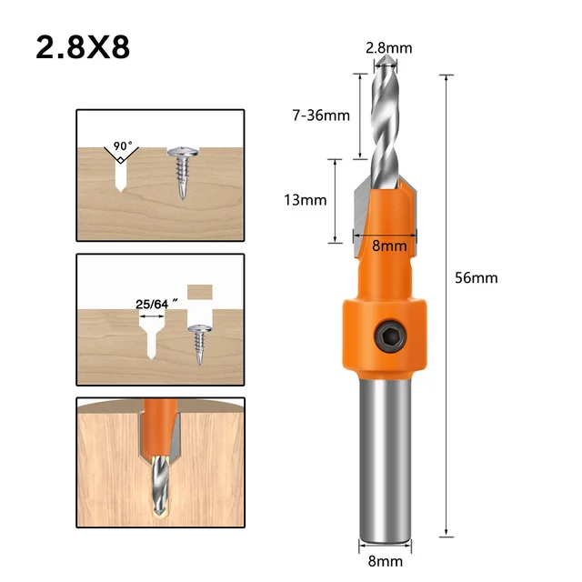 8MM Shank Hss Countersink Router Bit Screw Extractor Woodworking ...