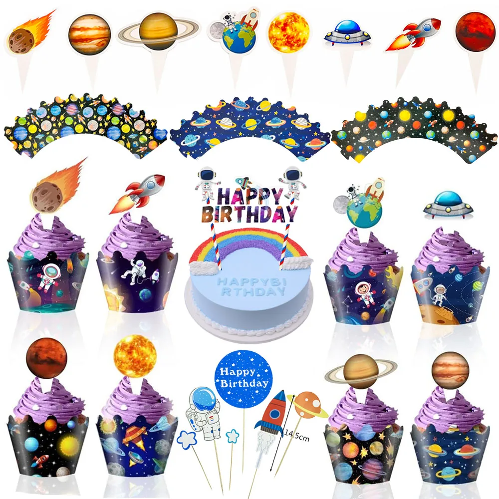 Space Cupcake Toppers Planet Rocket Astronaut Cake Picks Decors ...