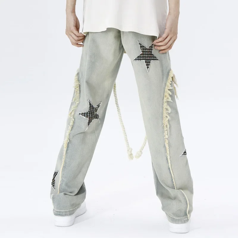 2024-Spring-Season-Men-s-Embroidery-Jeans-Sensible-American-Style-Wide ...