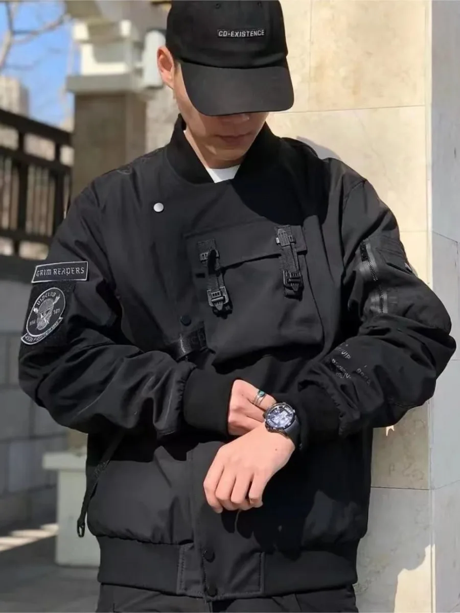 Punk-Hip-Hop-Embroidery-Bomber-Jacket-Techwear-Men-Chest-Pocket ...