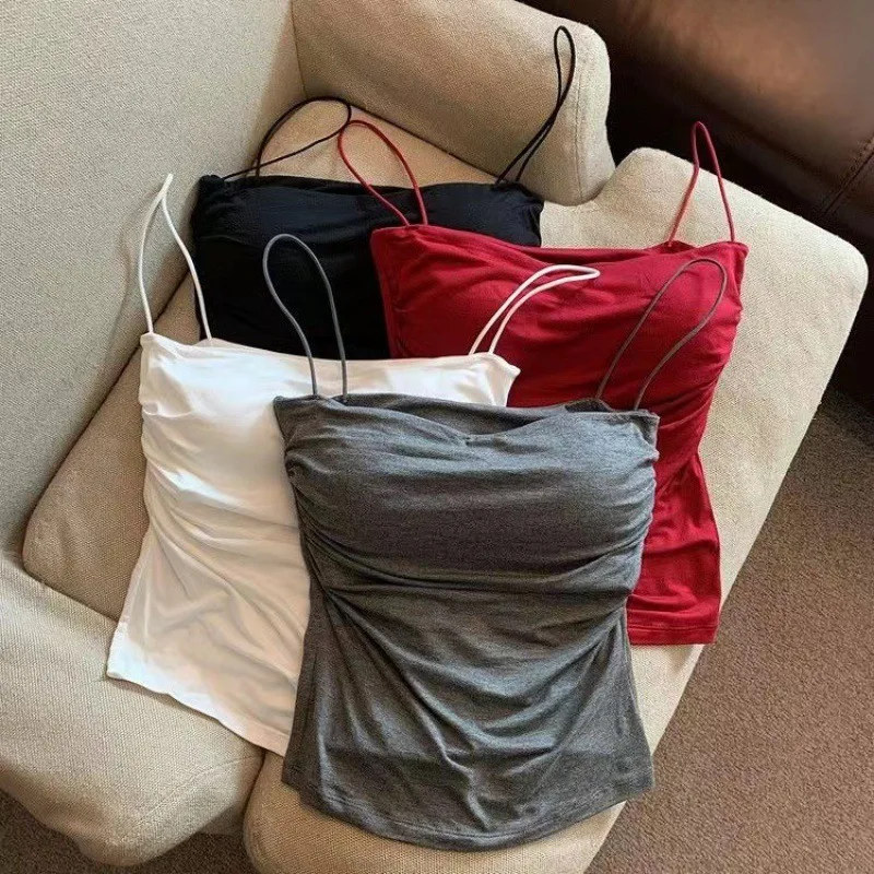 Strap vest with women's pleats summer slim shoulder straps sweet and ...
