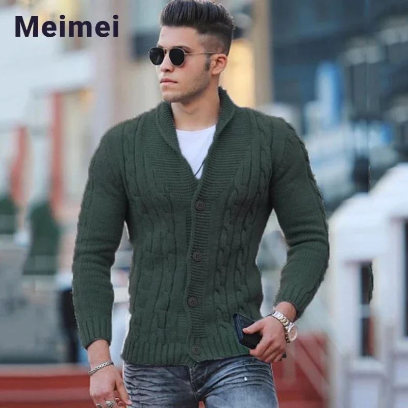 American-Solid-Color-Lapel-Cardigan-Sweater-for-Men-Trend-All-match ...