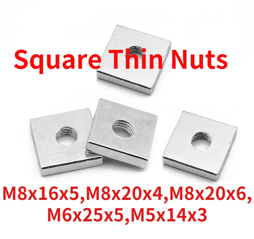 100pcs-M5-M6-M8-Square-Nuts-M5x12x3-Carbon-Steel-Color-Galvanized-Zinc ...