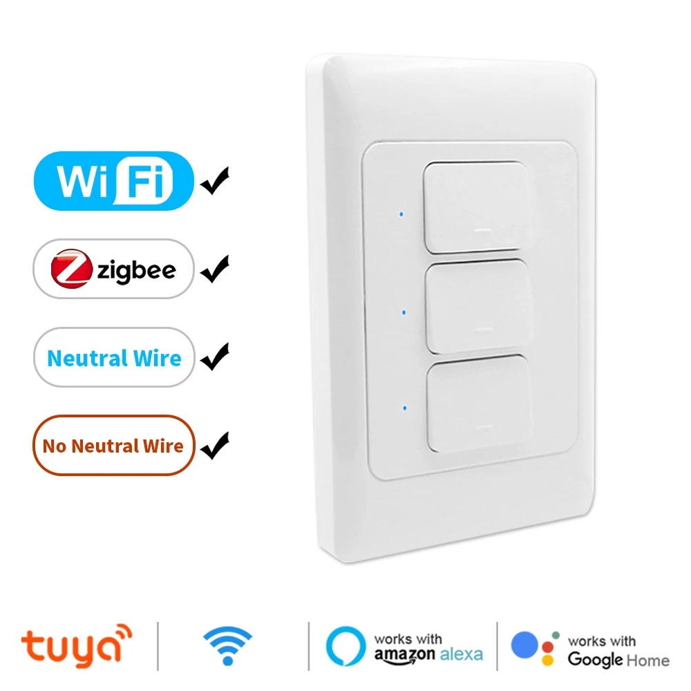 Smart Tuya WiFi/Zigbee Wall Push Button Switches 110 240V NO Neutral ...