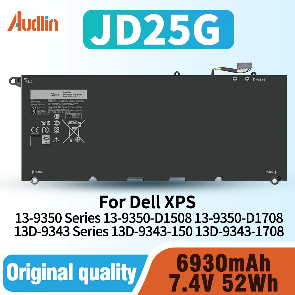 JD25G 90V7W Battery for Dell XPS 13 9350 9343 13D-9343-1708 13D-9343 ...