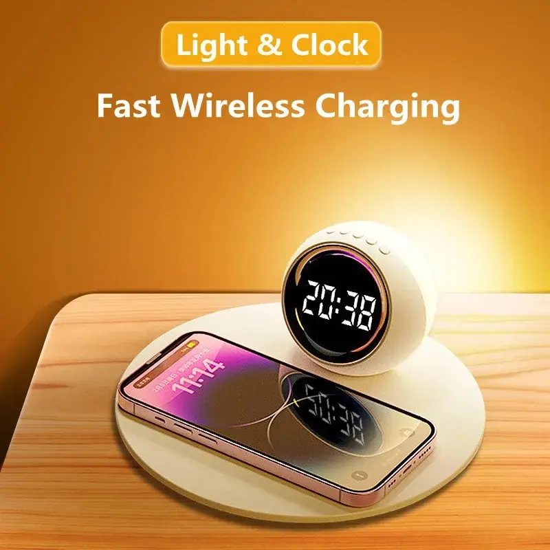 Wireless-Charger-Pad-Stand-Alarm-Clock-LED-Desk-Lamp-Night-Light-15W ...