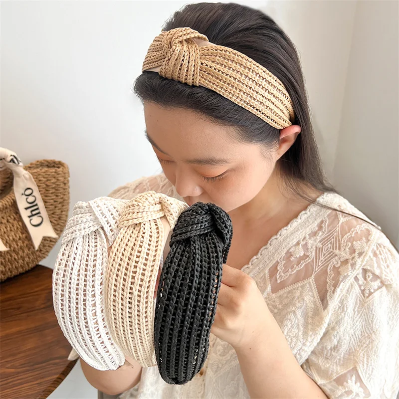 Sweet-Women-Raffia-Tape-Knot-Head-Hoop-for-Lady-Girls-Casual-Shopping ...