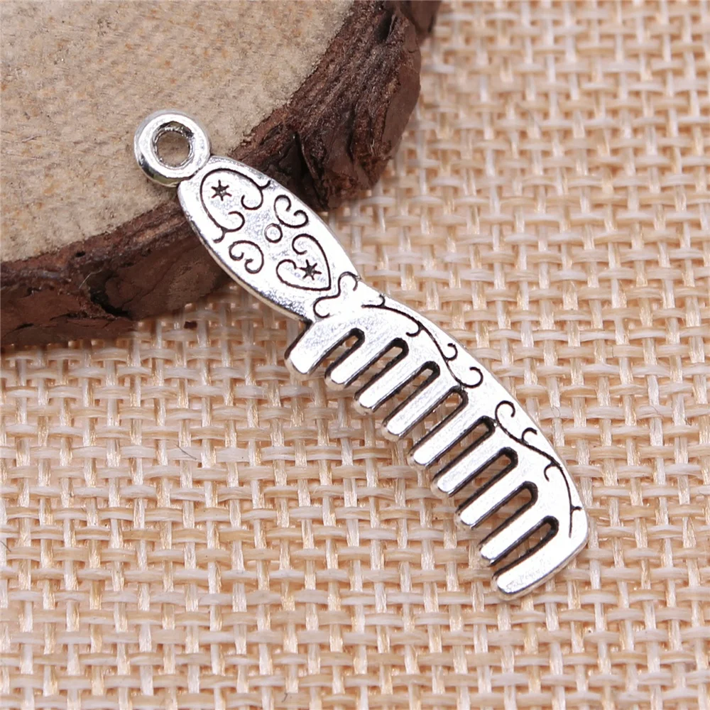 200pcs 35x9mm Comb Pendant Charms Wholesale For Jewelry Making Antique Silver Color Comb ...