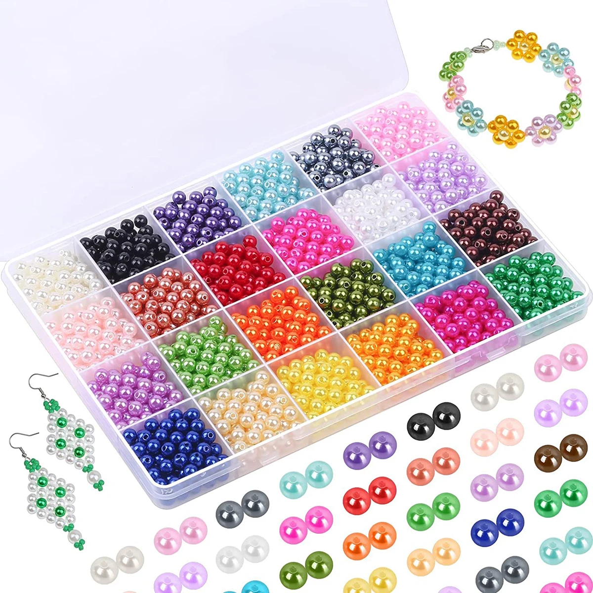1200pcs Pearl Beads for Jewelry Making Kit 6mm Round Colorful Loose ...