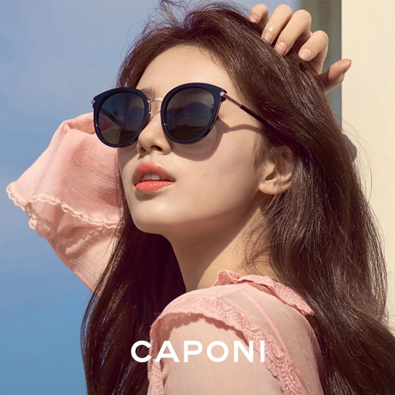 CAPONI Polarized Women Sunglasses Fashion Oval Cat Eye Stylish Eyewear UV400 Coating Support ...