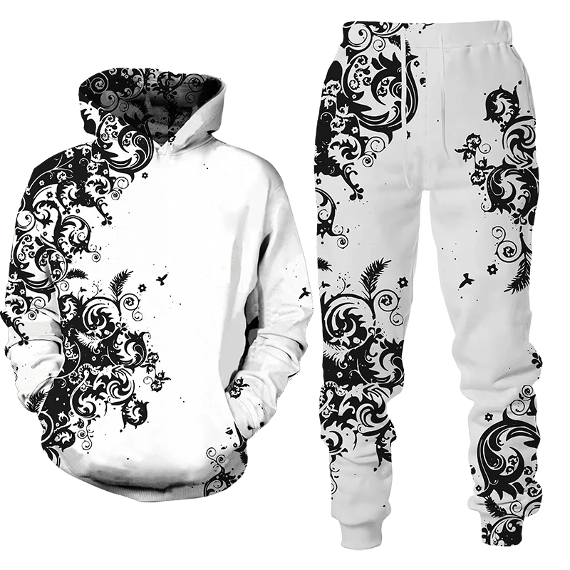 남성용 캐주얼 운동복 세트 하라주쿠 후드 스웻셔츠 스웨트 팬츠 투피스 수트 남성 의류 새로운 브랜드 패션