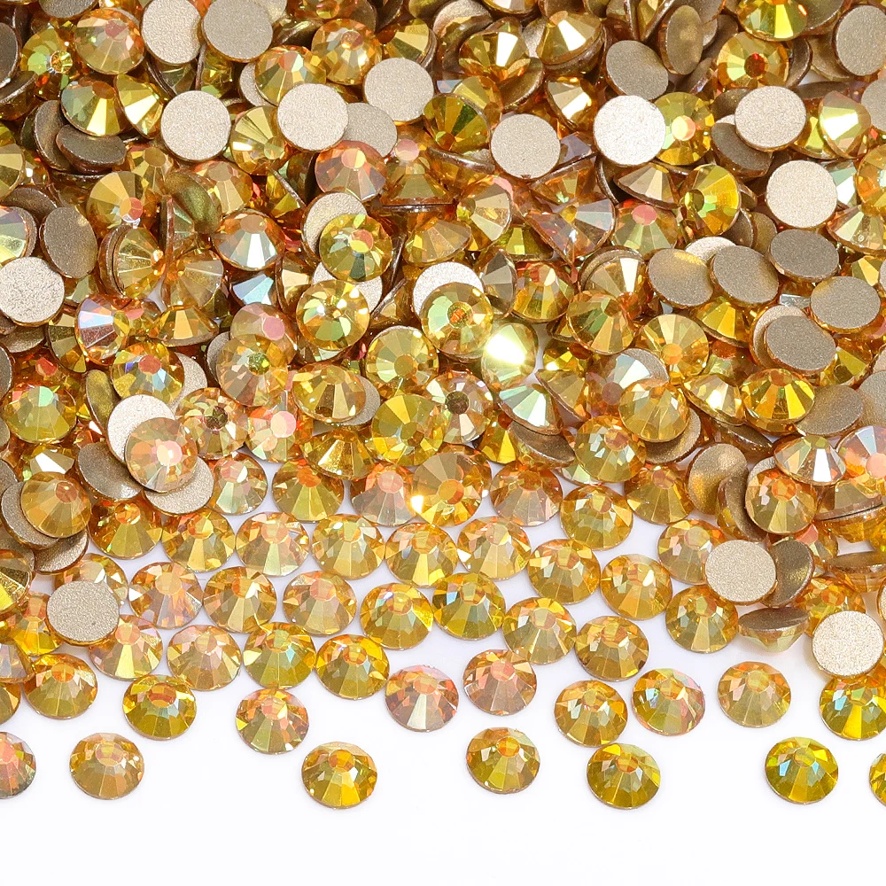 1440Pcs Metal Sunlight Glass Crystal Rhinestones Gold Flatback Strass ...