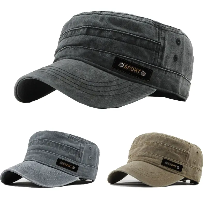 Casual-Lavado-Algod-o-Flat-Top-Hat-Ajust-vel-Pescador-Militar-Caps ...