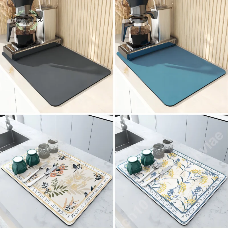 Solid-and-Flowers-Kitchen-Waterproof-Mat-Drain-Pads-for-Coffee-Machine ...