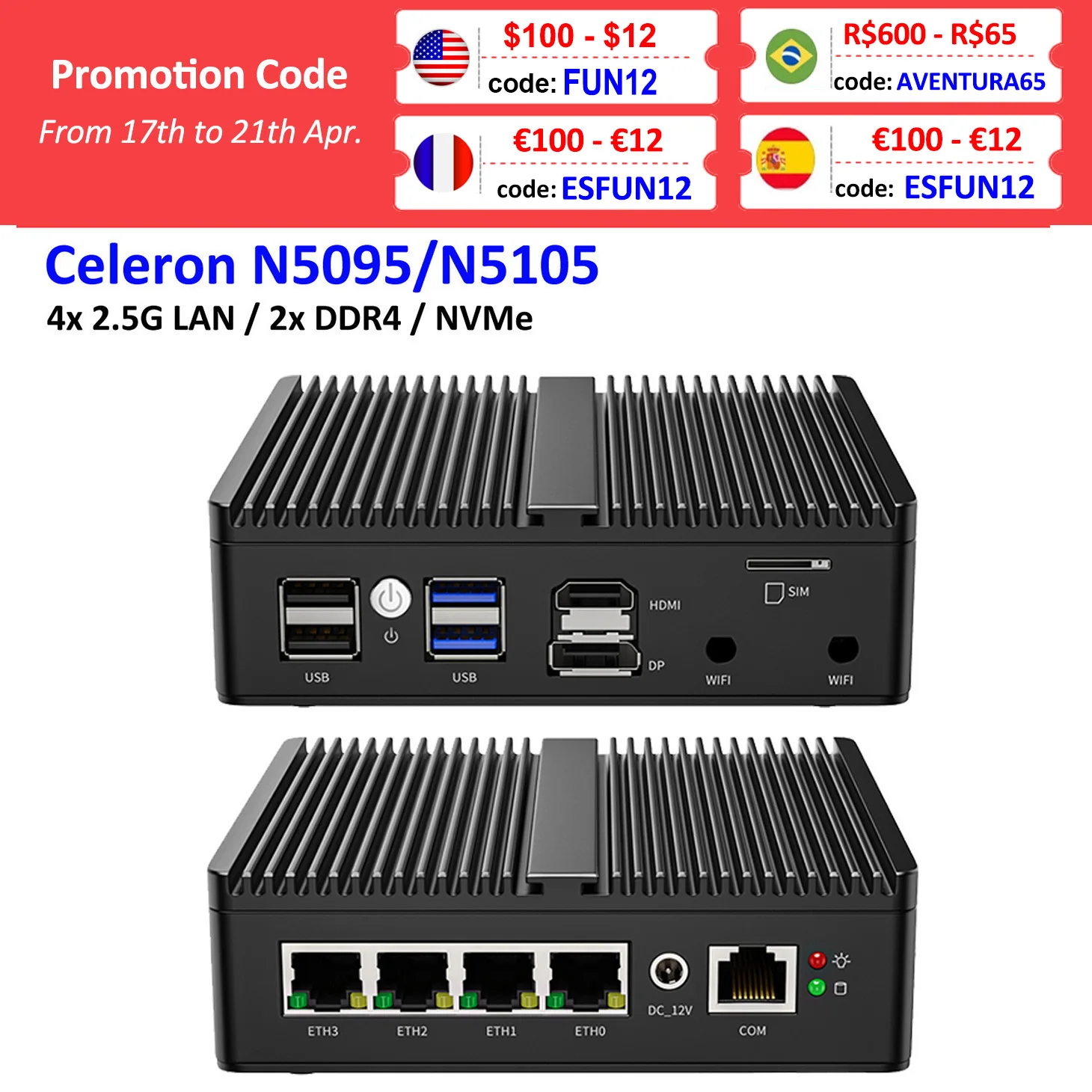Alat Firewall Intel Celeron N5105/N5100 Soft Router Tanpa Kipas Mini PC ...