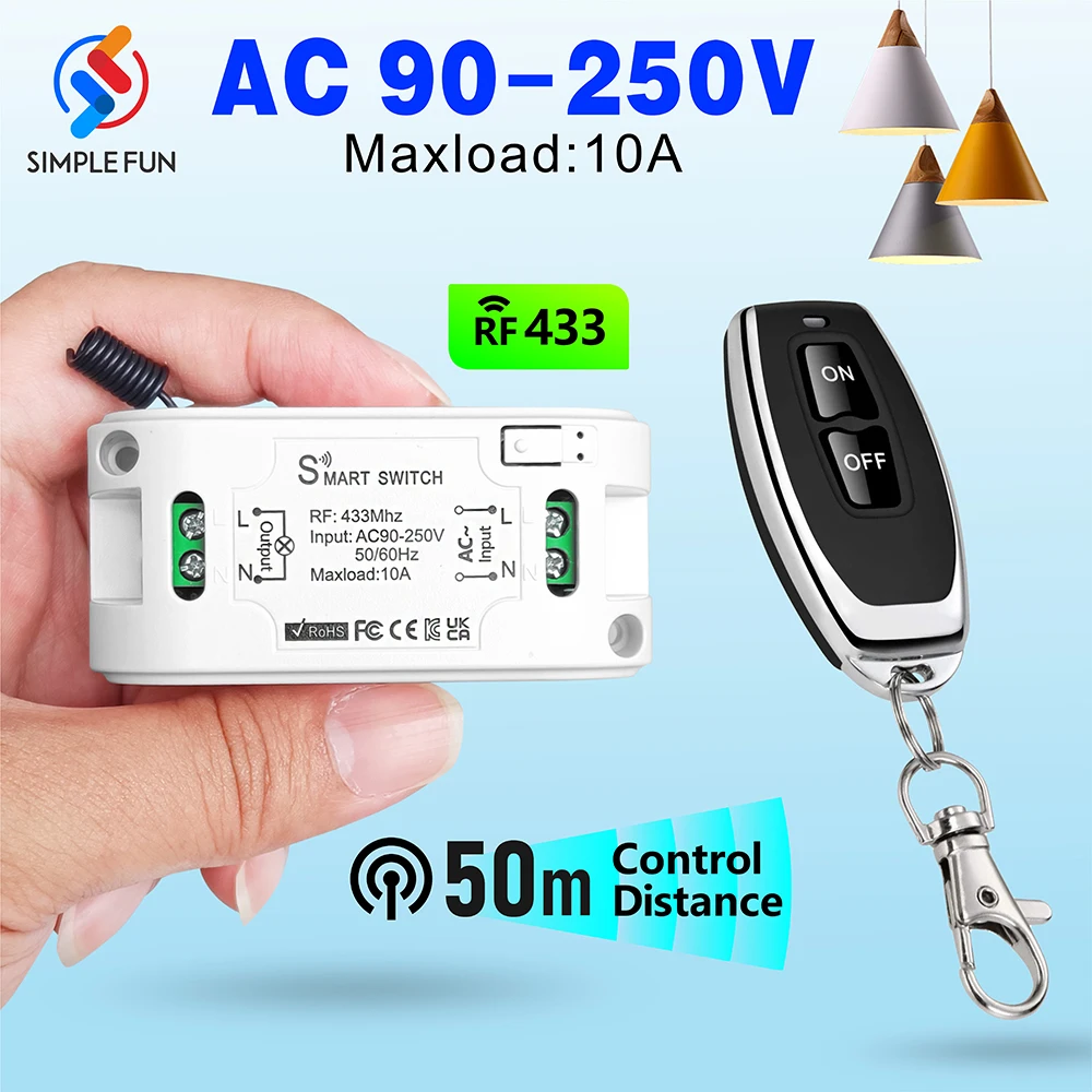 Universal-Wireless-Remote-Control-Switch-AC-110V-220V-10A-RF433MHz-Mini ...
