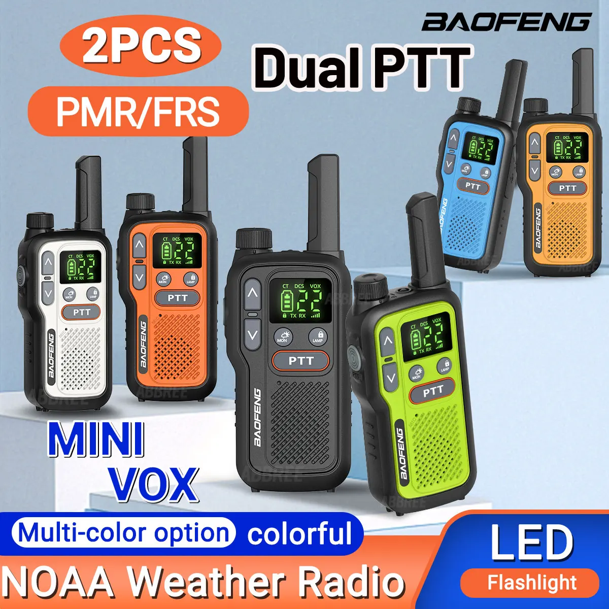 2PCS Baofeng BF-T18 Mini Walkie Talkie PMR 446 FRS Dual PTT Flashlight ...