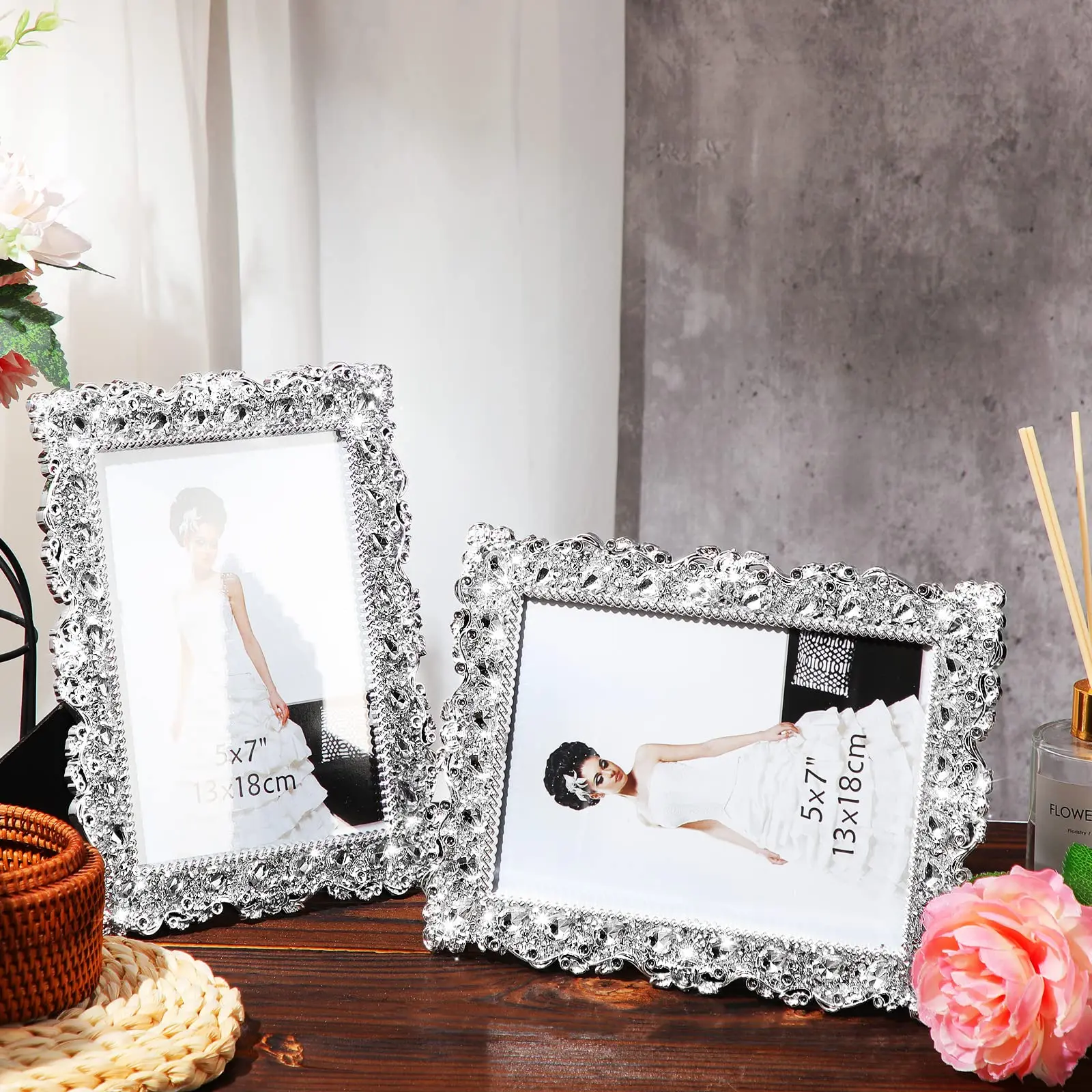 2-Pack-Silver-Diamond-Decorative-Photo-Frames-for-Desktop-Display-Photo ...