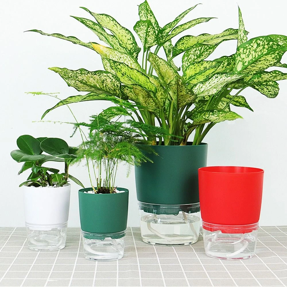 Transparent Circle Double Layer Self Watering Flowerpot Automatic Water ...