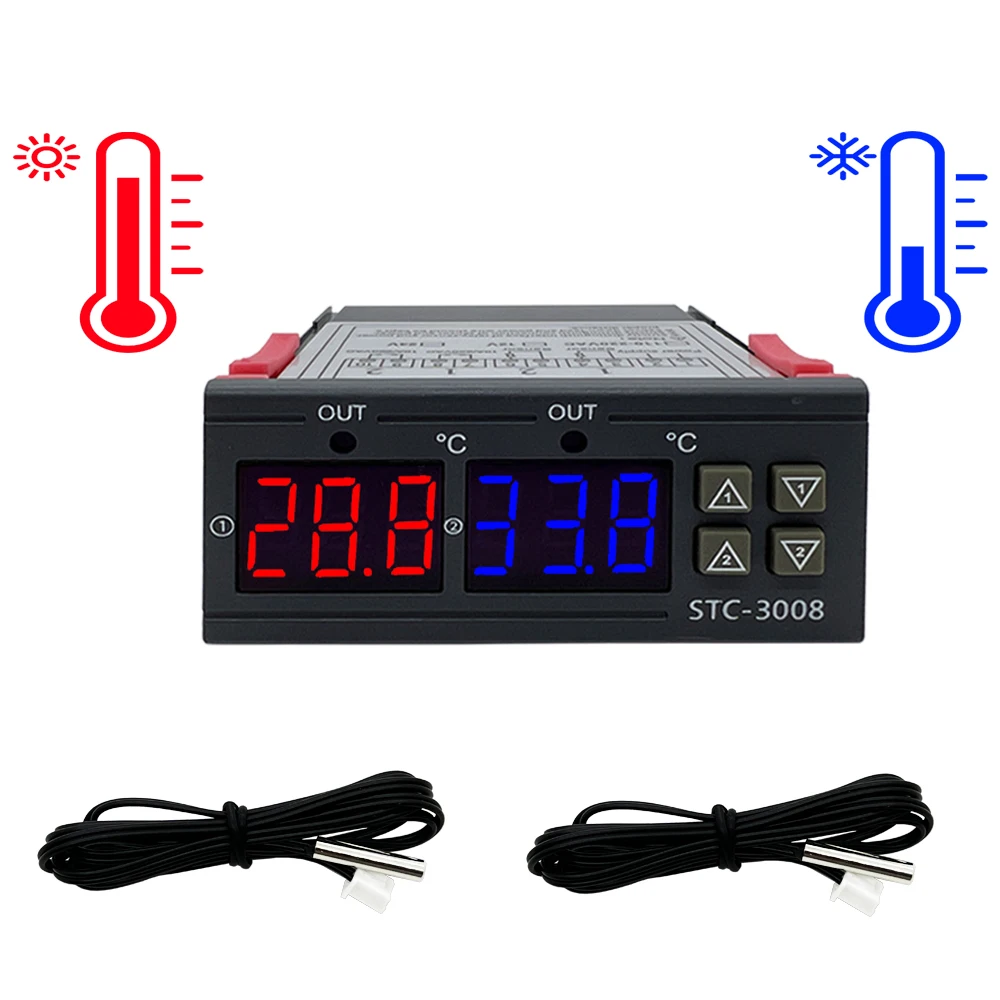 Dual-Digital-STC-3008-Temperature-Controller-Two-Relay-Output-Thermostat-Heater-with-Probe-12V ...