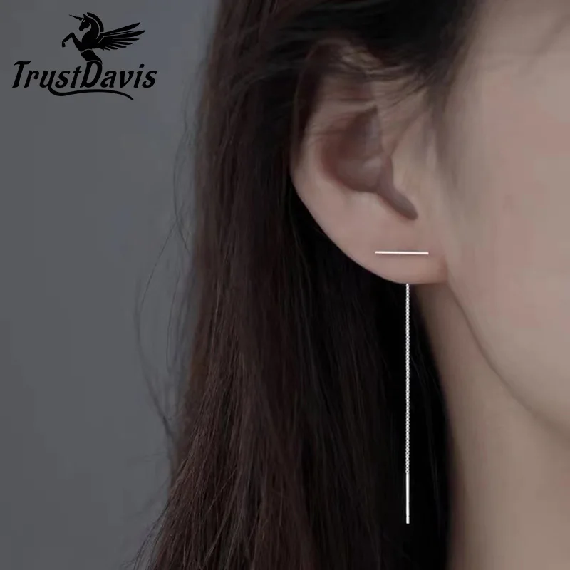 TrustDavis 925 Sterling Silver Ear Line Simple Geometric Drop Earring ...