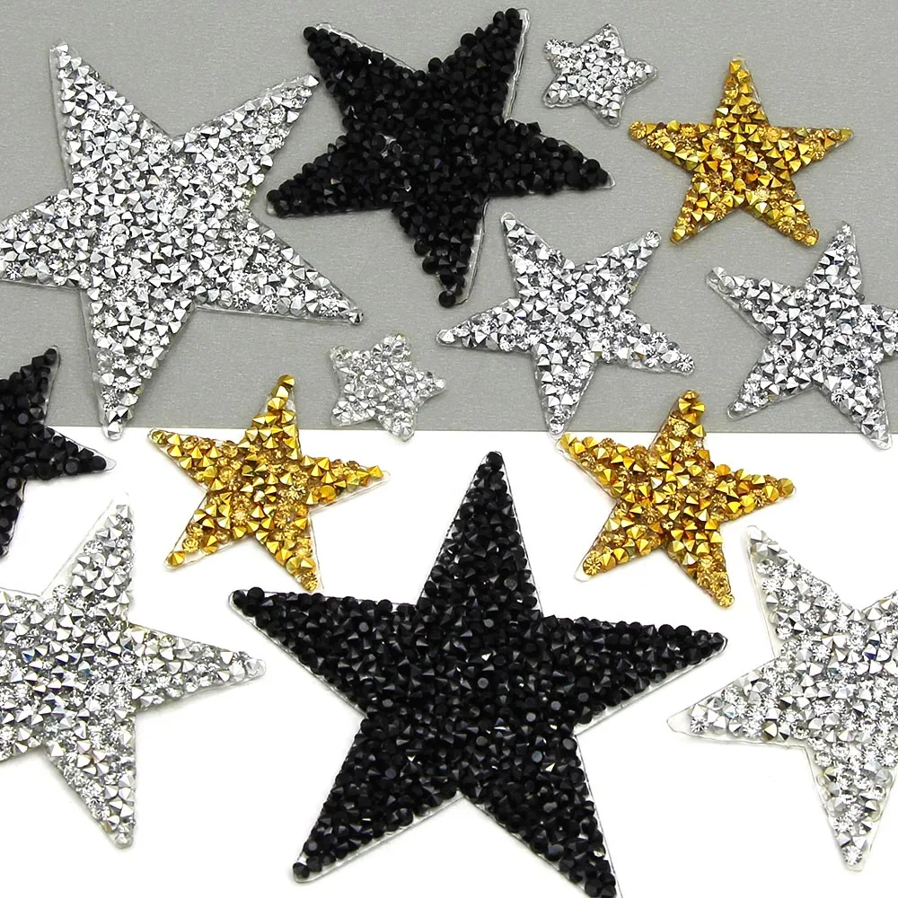 Remendos de strass da estrela para a roupa jaqueta de cristal ouro ...