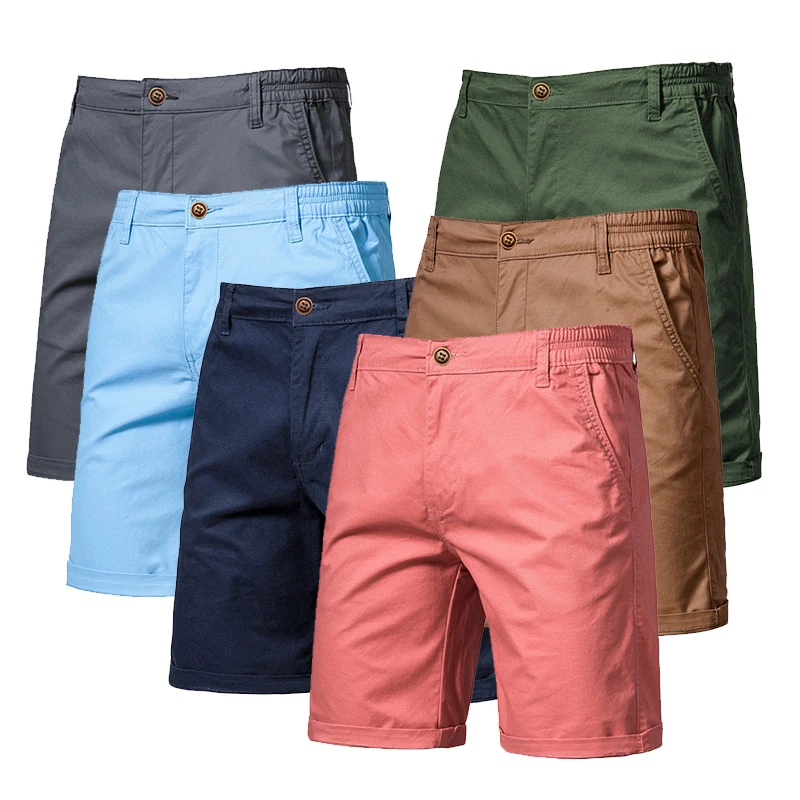 Men Summer Casual Business Shorts Soild Cotton Shorts For Man Elastic ...
