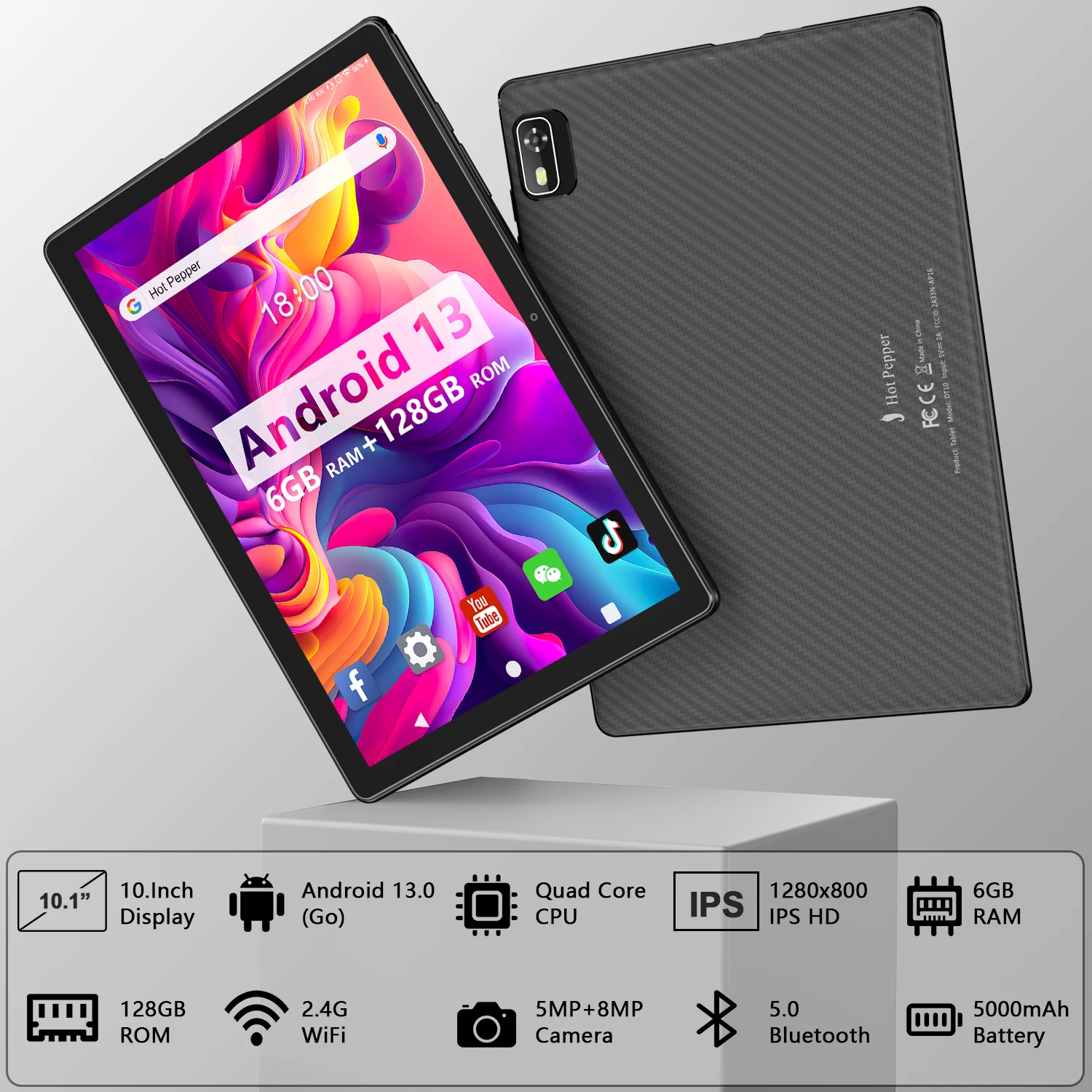 Hot Pepper DT10 Tablet: 10.1 Inch, 6GB RAM, 128GB ROM – Assorted Produce